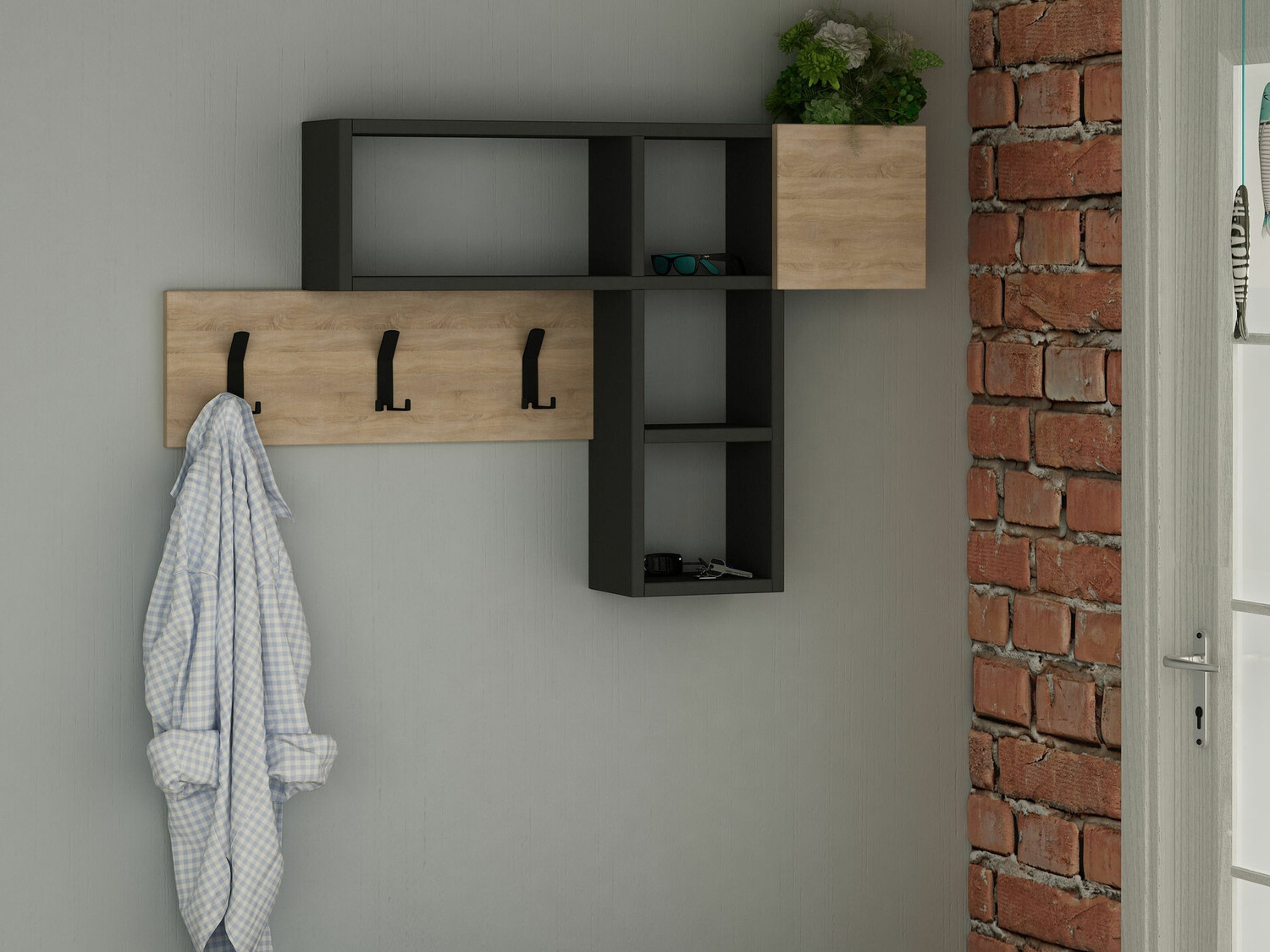 Закачалка Kailua 696 (Сонома дъб + Антрацит) - Мебели за антре | Mebeli.bg