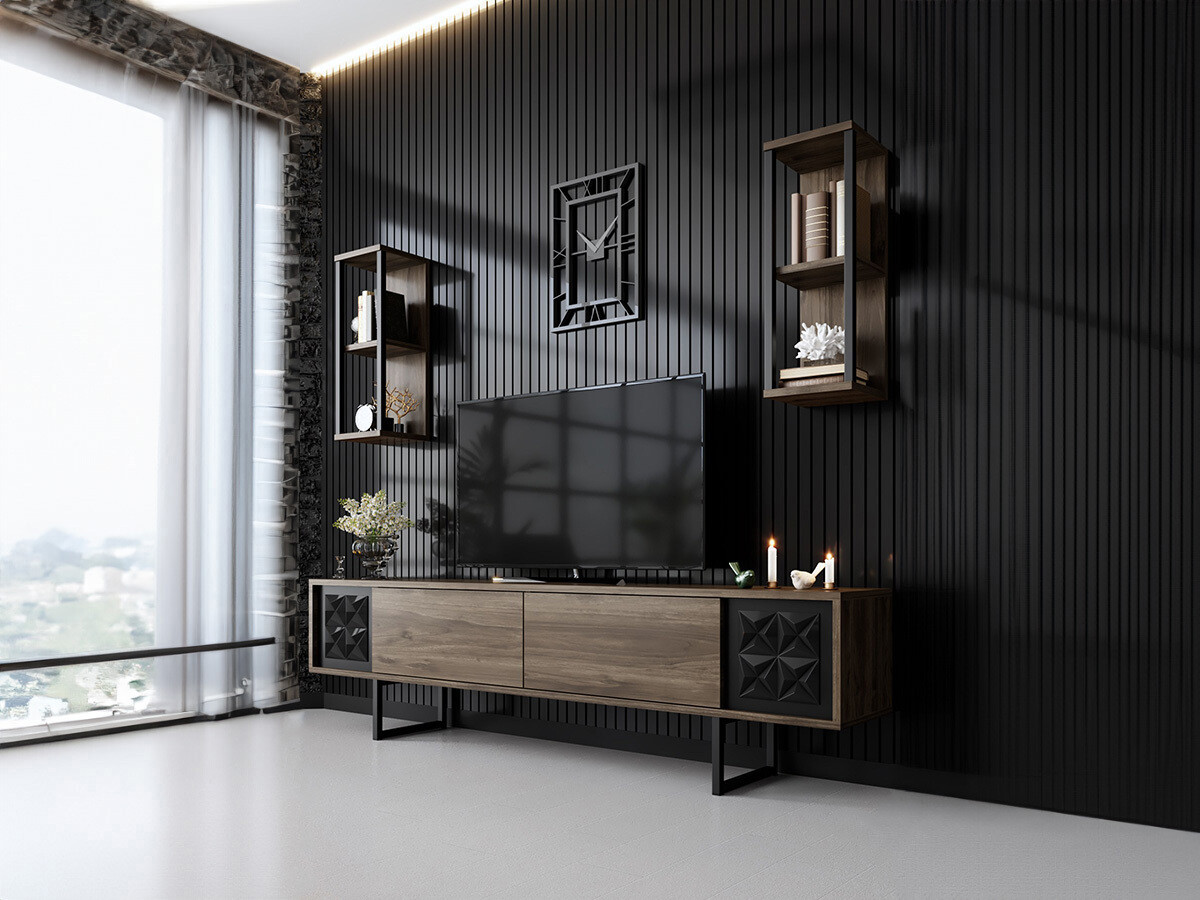 Комплект за хол Kailua Z111 (Орех + Черен) - Мебели за хол | Mebeli.bg