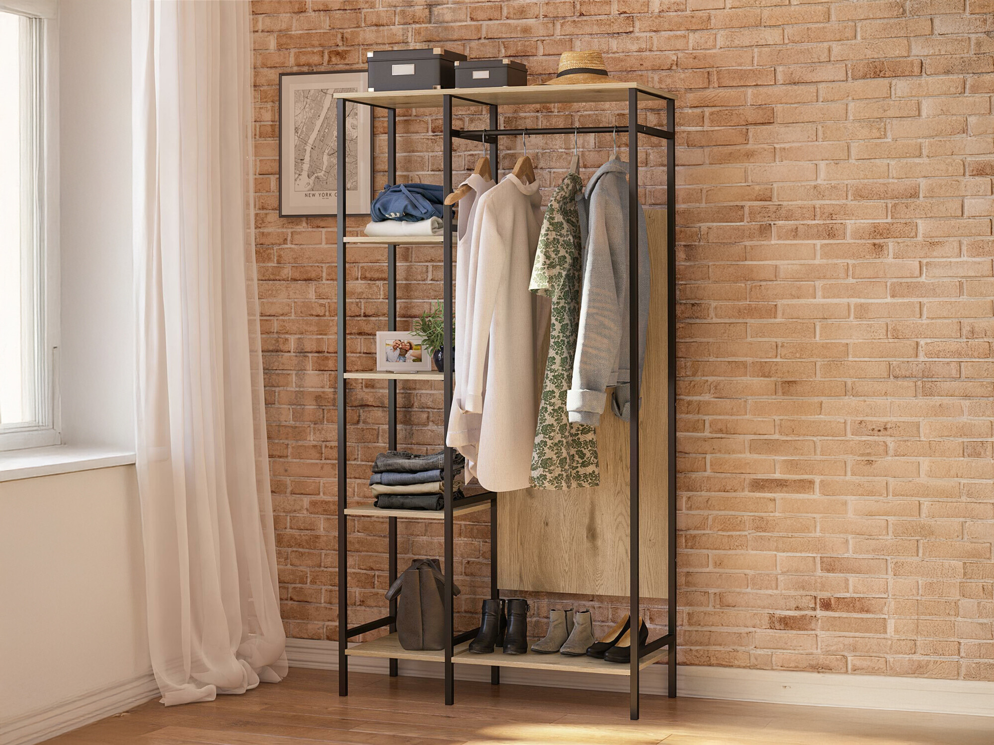 Закачалка Tulsa 357 (Черен + Светлокафяво) - Мебели за антре | Mebeli.bg